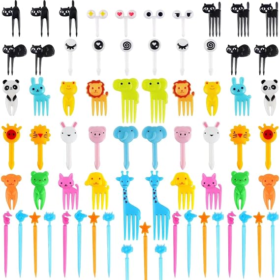 Amazon.com | 106pcs Food Picks For Kid,Fun Cute Mini Reusable Cartoon ...