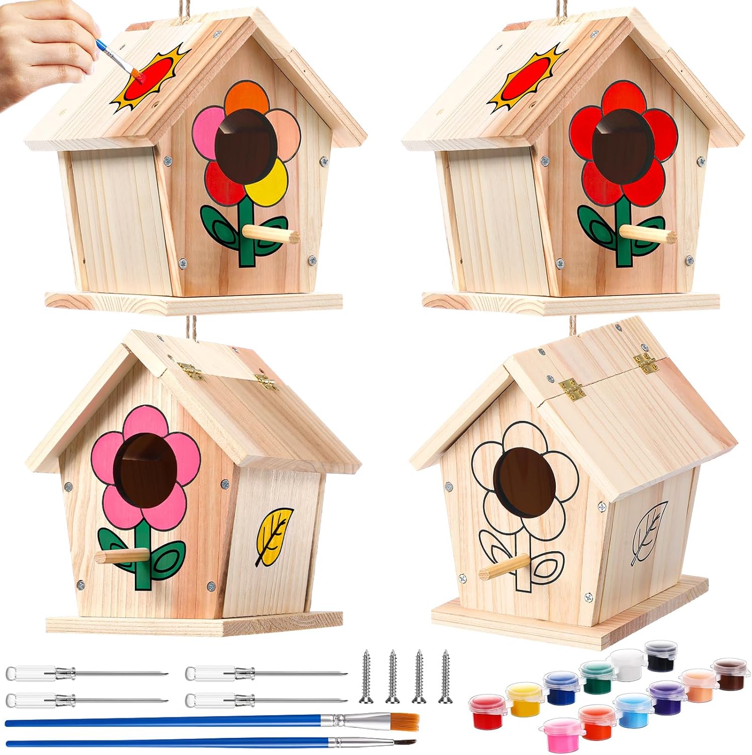 Amazon.com: Gemscream 4 Sets Wooden Birdhouse Kit Buildable DIY ...