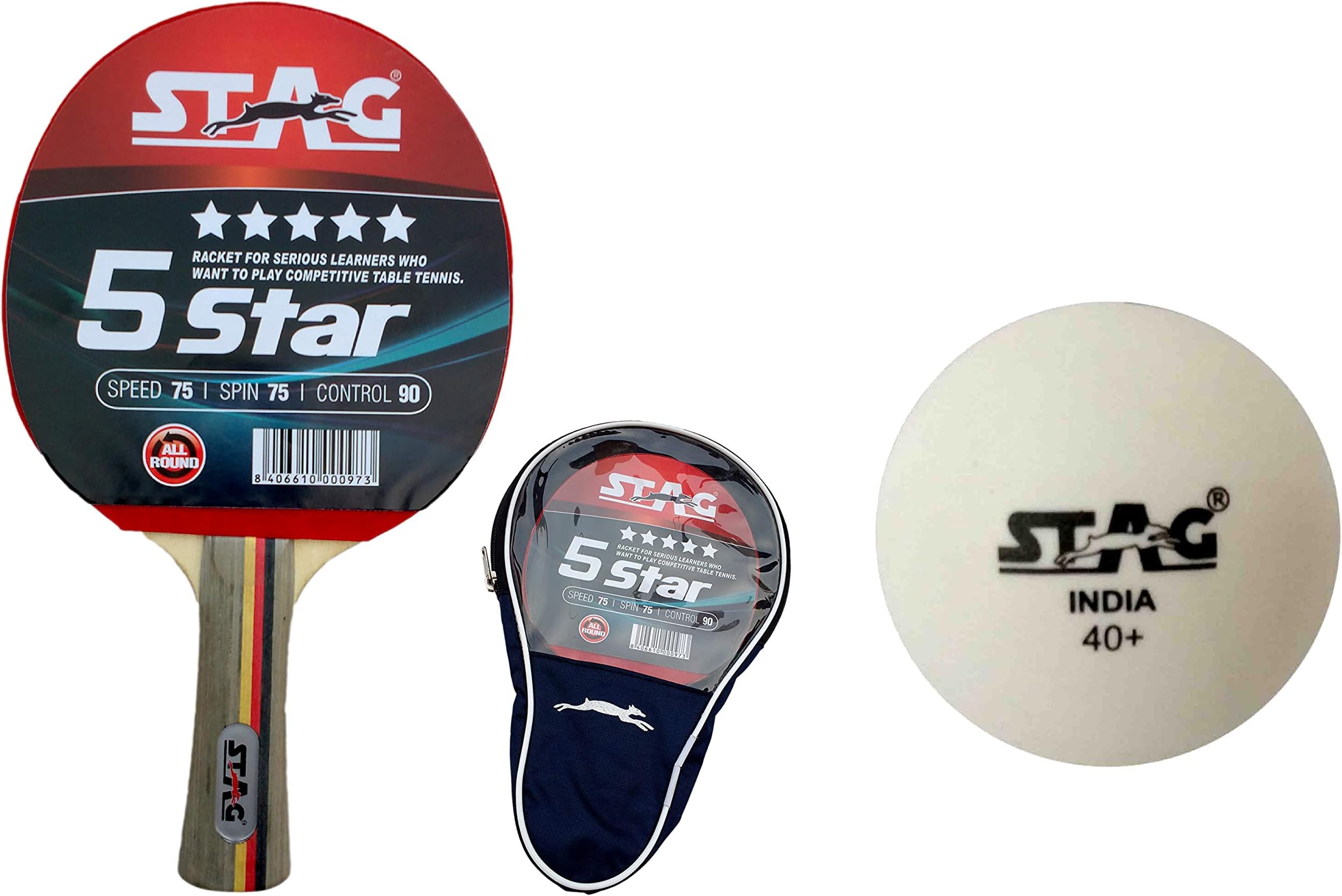 Stag 5 Star Table Tennis Racquet & Seam Plastic Table Tennis Ball, 40mm ...