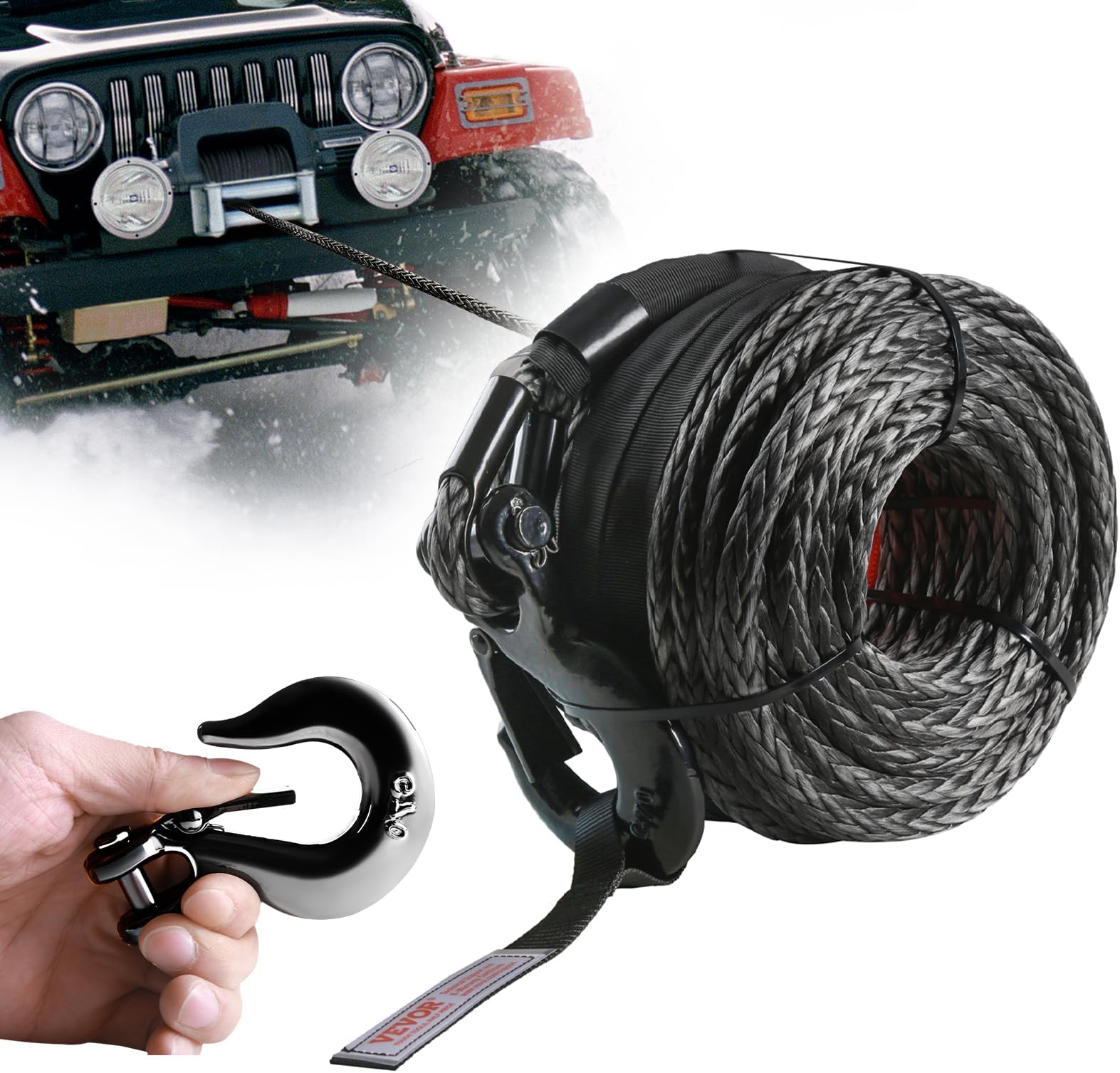 VEVOR Synthetic Winch Rope, 3/8 Inch x 85 Feet 26,500 lbs Synthetic ...