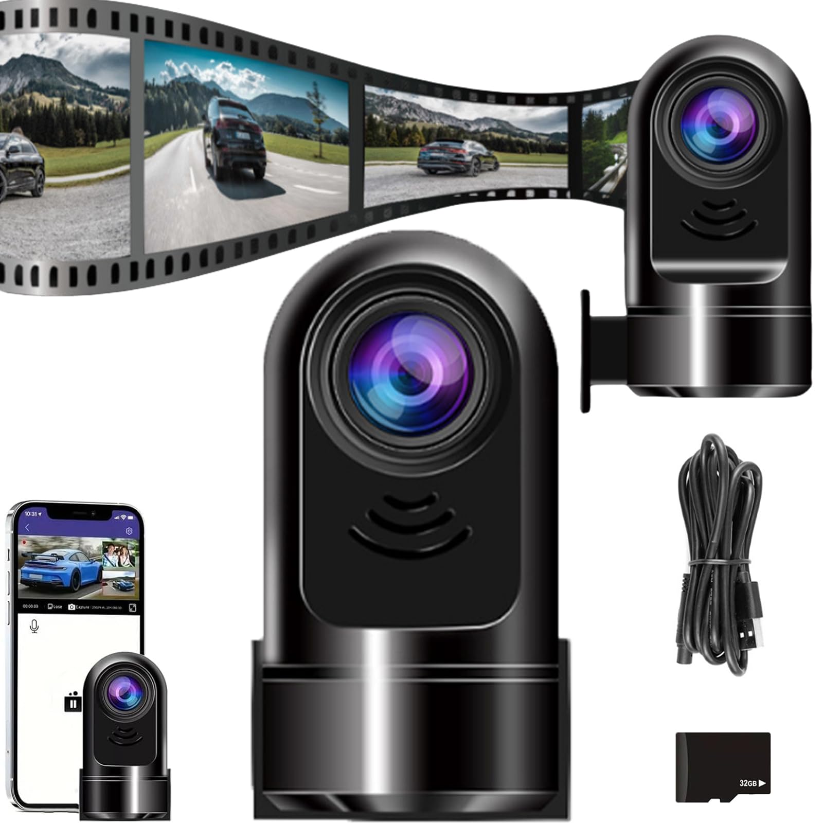 1080P HD 360° Rotating Mini ADAS Dashcam, Car Front Dash Cam with ADAS ...