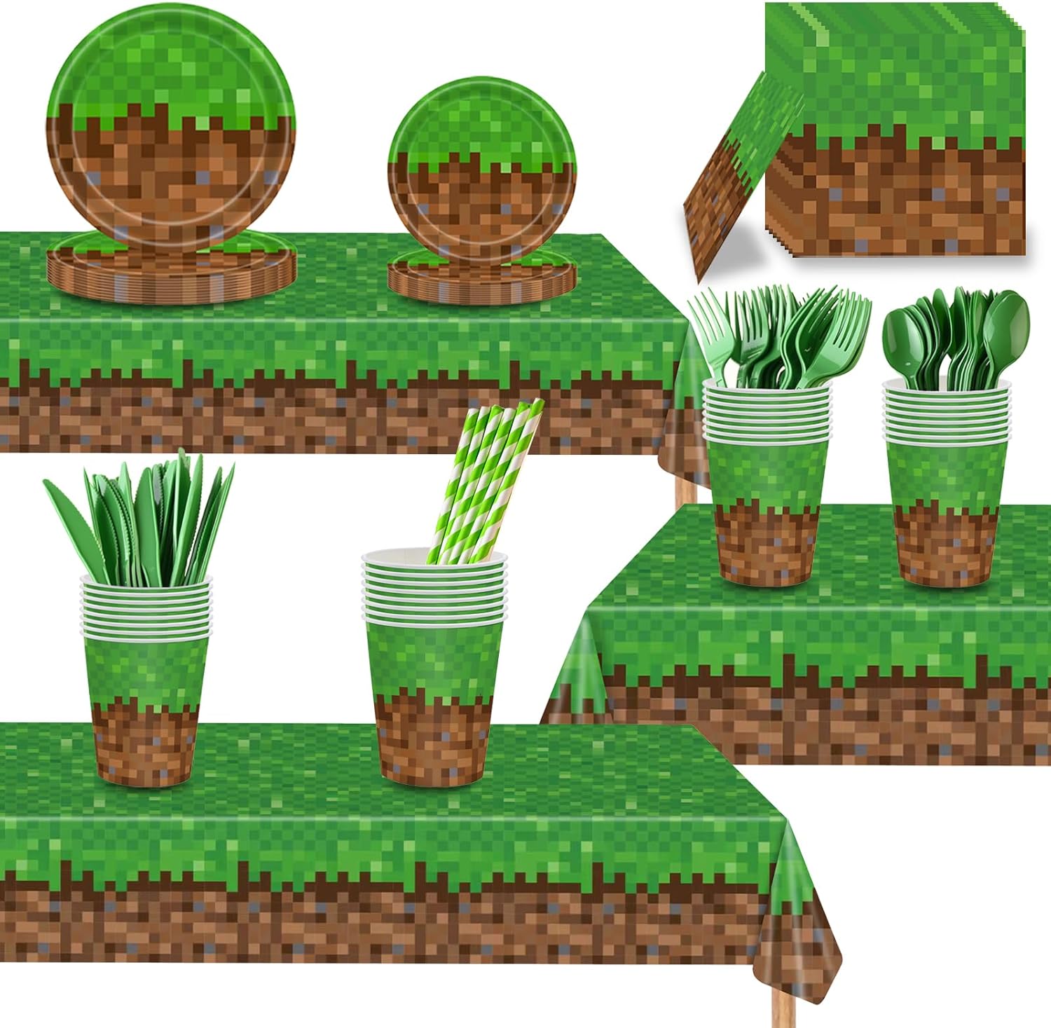 Amazon.com: YBSAHLYY 196 PCS Pixel Party Decorations, Pixel Game Theme ...