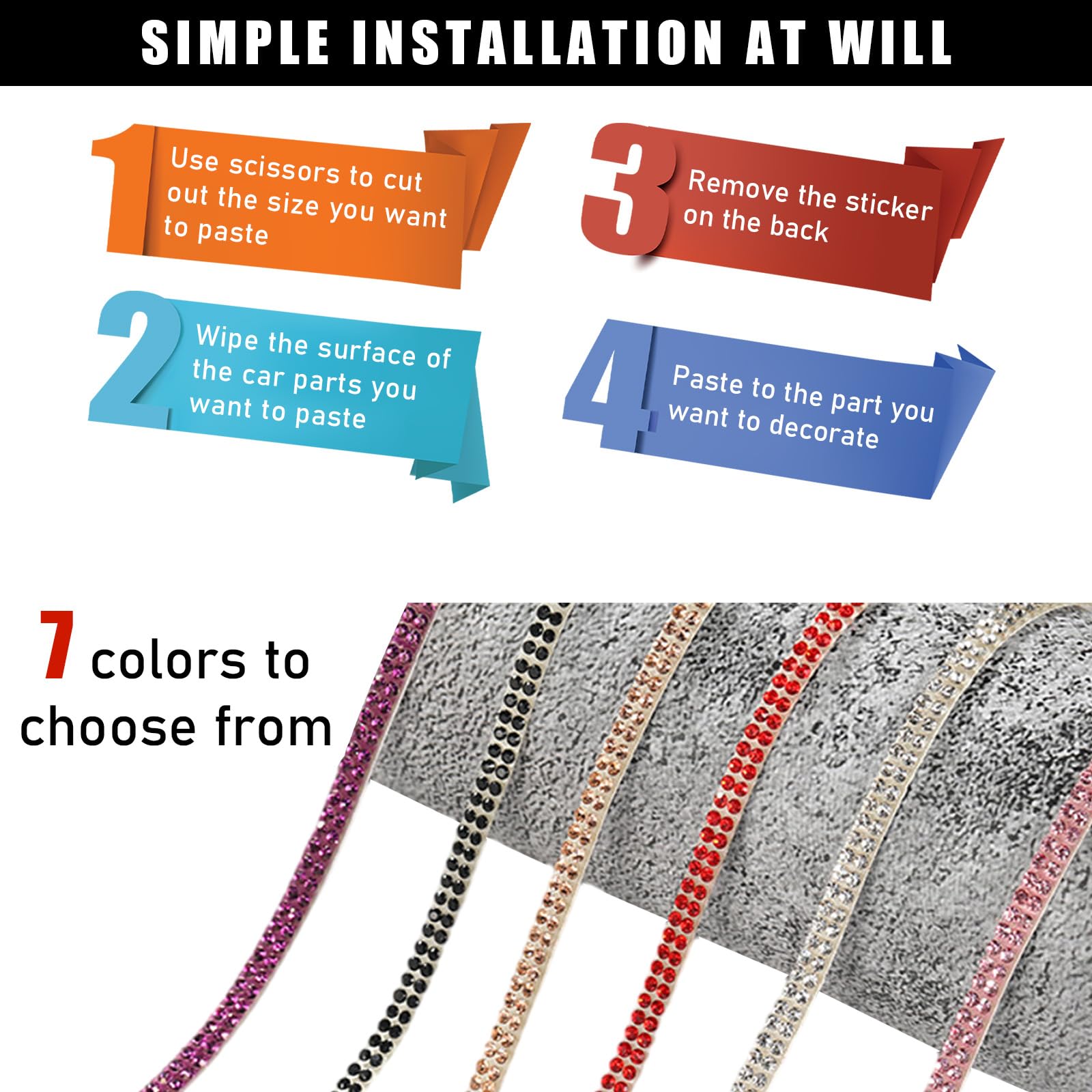 Snapklik.com : Suvnie Bling Car Trim Self Adhesive, 16.4 Ft Rhinestone ...