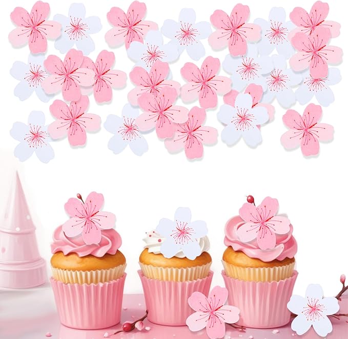 Amazon.com: YUXIANLB 60 Pcs Edible Cherry Blossom Wafer Paper Flowers ...