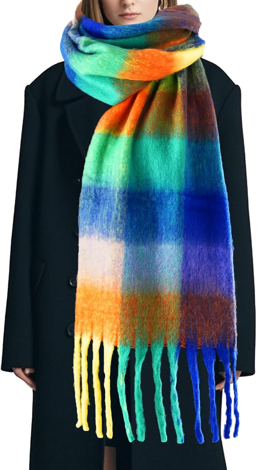 hoyuwak Large Chunky Plaid Scarf Colorful Plaid Oversized Scarves with ...