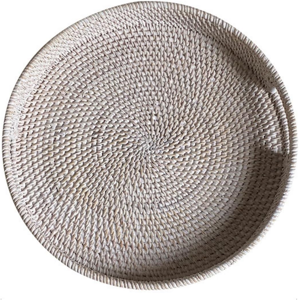 Amazon.com: Round Rattan Serving Tray Woven Wicker Trays with Handles ...