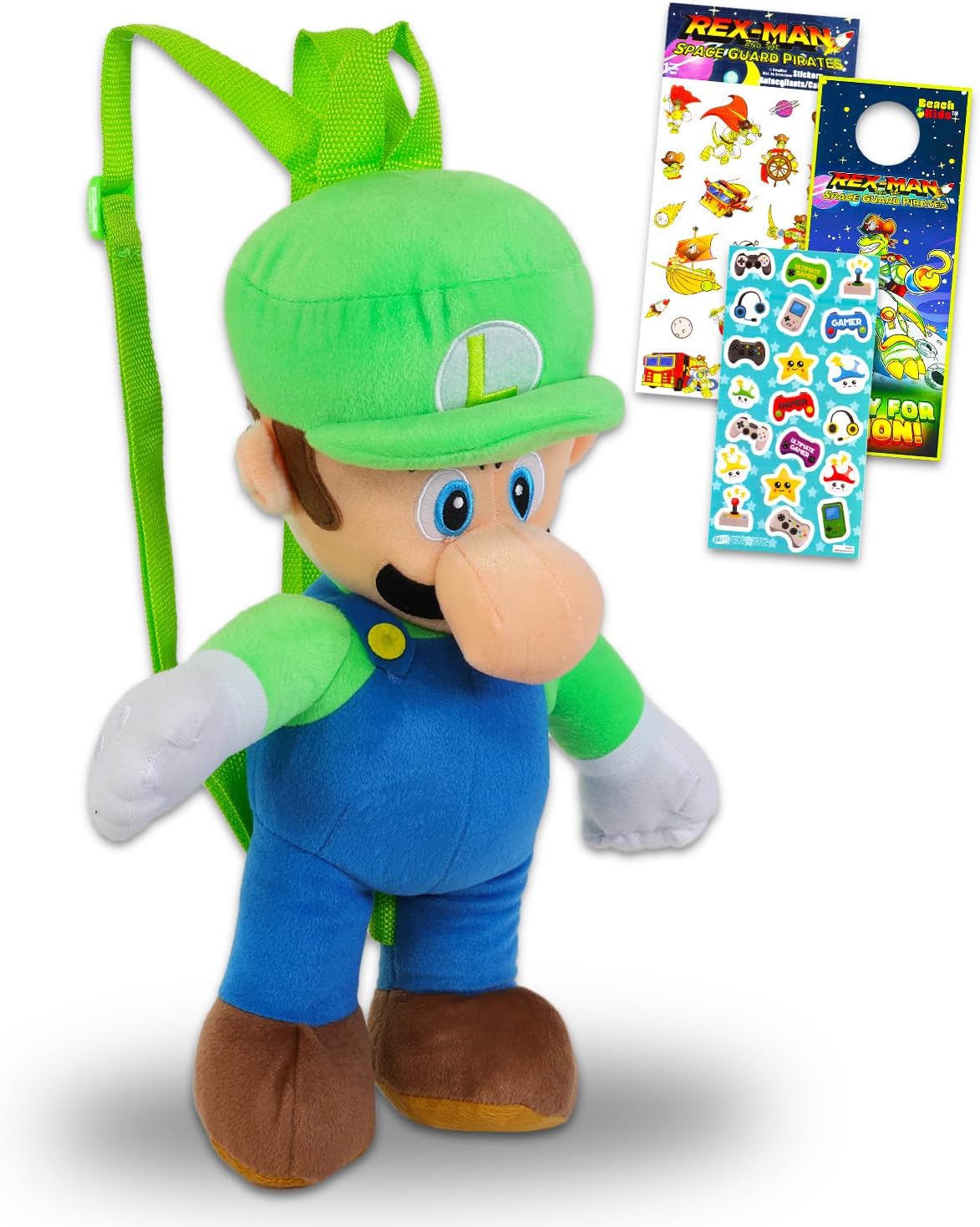 Amazon.com: Super Mario Bros Luigi Plushie Backpack Set - Bundle with ...