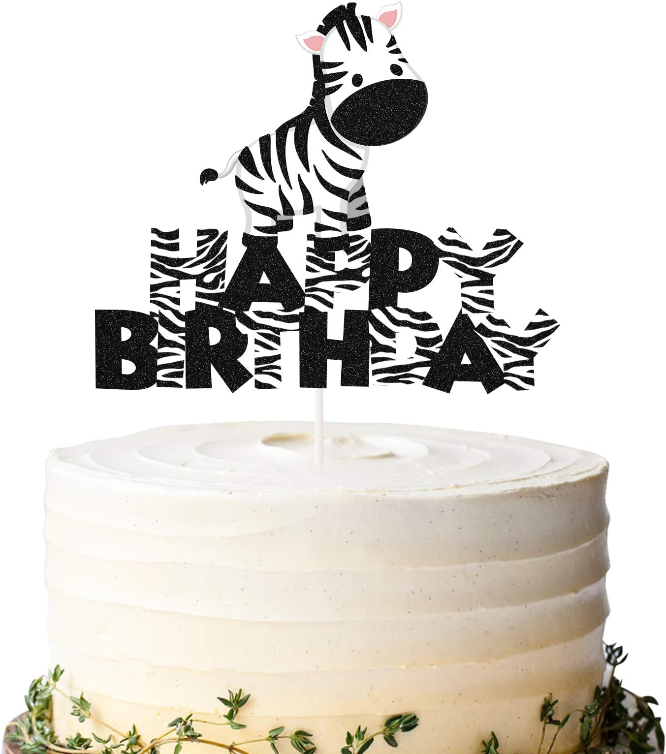 Amazon.com: Glitter Baby Zebra Happy Birthday Cake Topper, Zebra ...