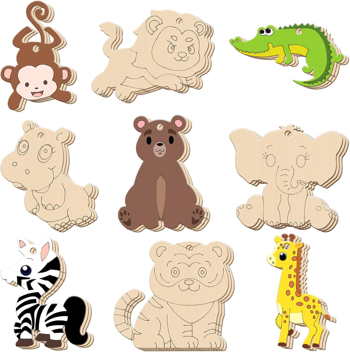 Amazon.com: 36 Pack Unfinished Wood Animal Jungle Cutouts Jungle Animal ...