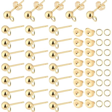 Amazon.com: PH PandaHall 300pcs 18K Gold Ball Post Earring Stud, 100pcs ...