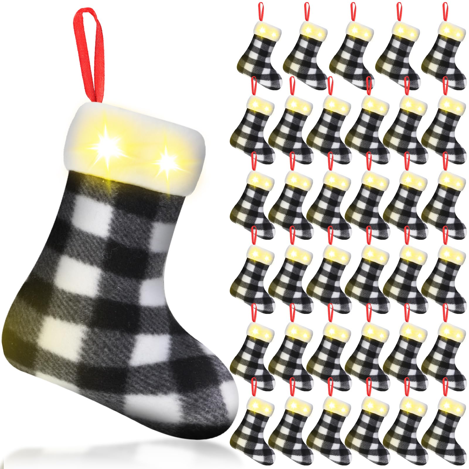 36 Pcs Christmas Mini Stockings Xmas Buffalo Plaid Stocking 7 Inch ...