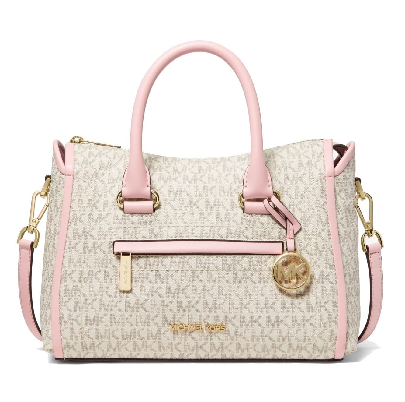 Michael Kors Carine Leather Medium Satchel, Vanilla/Soft Pink: Handbags ...