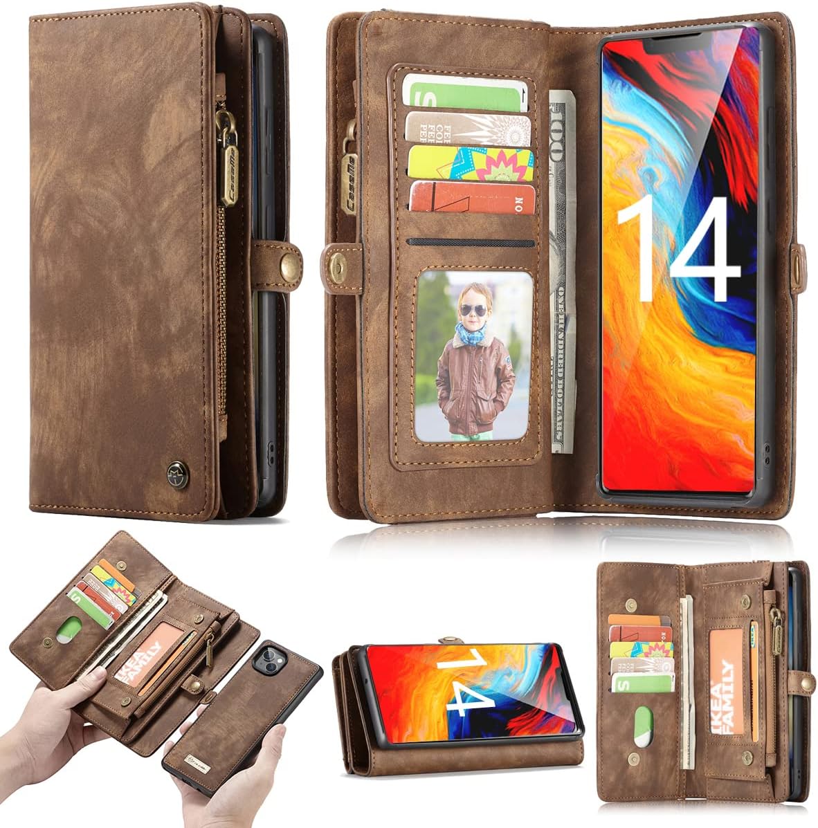 Amazon.com: Simicoo iPhone 16 Pro Max Leather Detachable Wallet Zipper ...