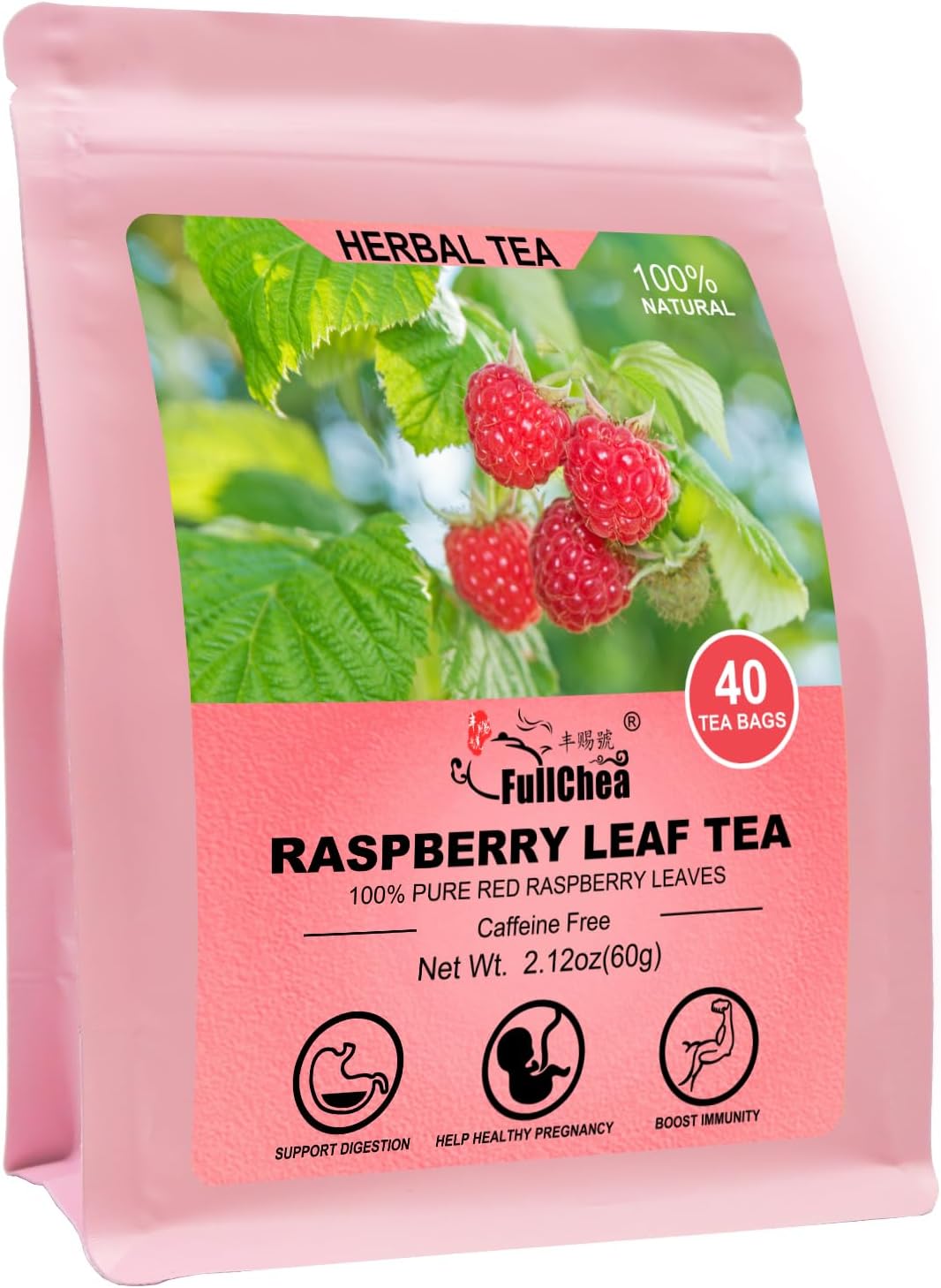 Amazon.com : FullChea - Raspberry Leaf Tea Bag, 40 Teabags - Natural ...
