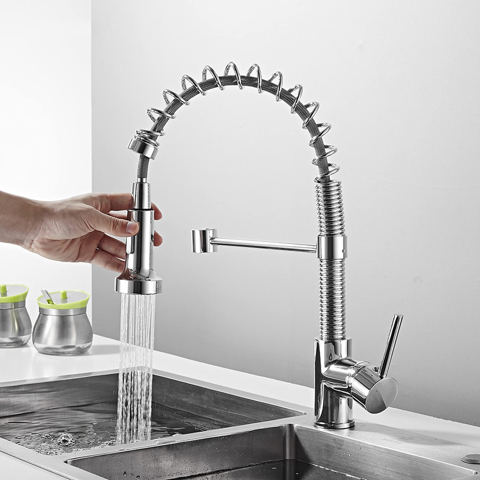 Pull Down Kitchen Faucet 360° Swivel Spring Kitchen Sink Faucet with ...