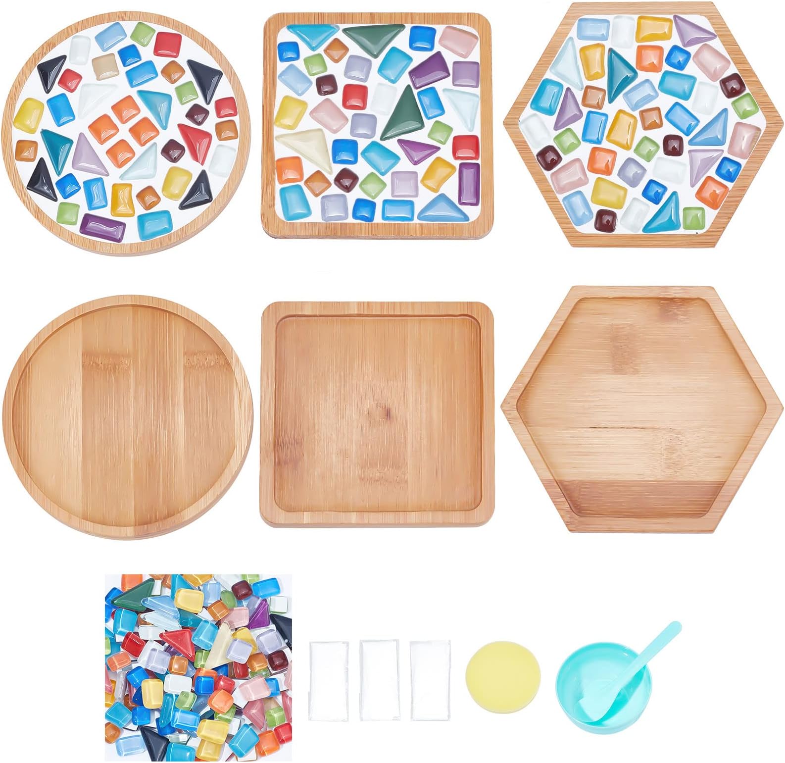 WEBEEDY 3 Sets Glass Tile Mosaic Kit, Mosaic Coaster Kit Glass Mosaic ...