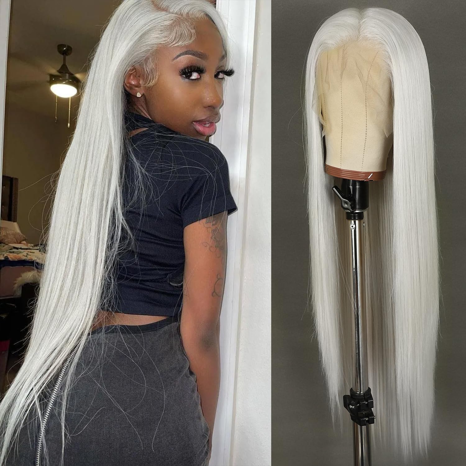 Amazon.com : QD-Udreamy 13x6 Lace Front Wigs, Platinum Grey Lace Front ...