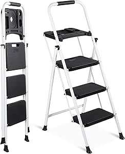 ZENY 3 Step Ladder, Folding Step Stool for Adults, Portable Steel ...
