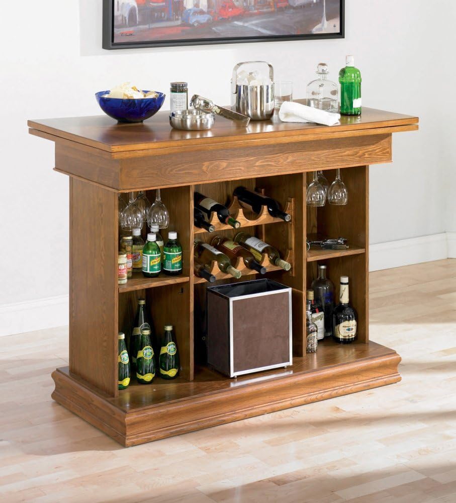 Amazon.com: All In One Game Table/Bar Unit with Wine Rack Oak Finish ...