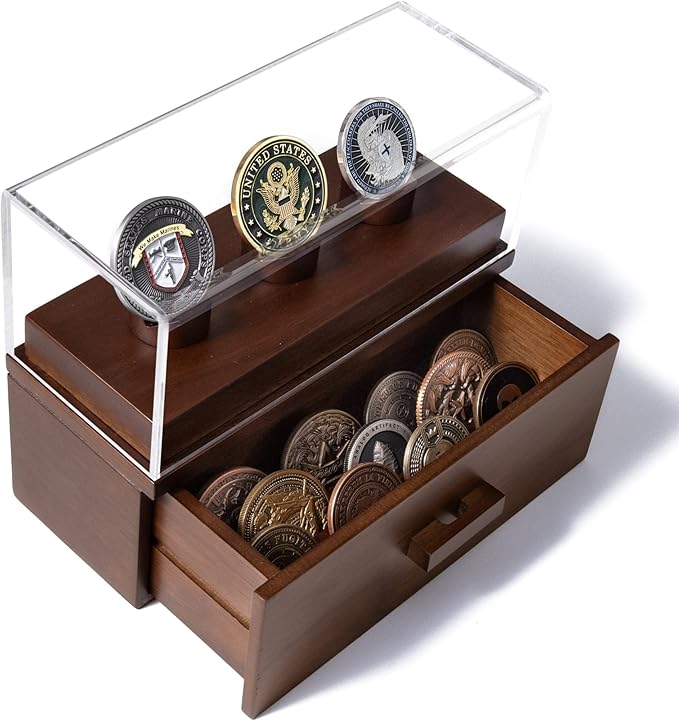 Amazon.com: Challenge Coin Display Case - The Podium Dark Wood 3 ...