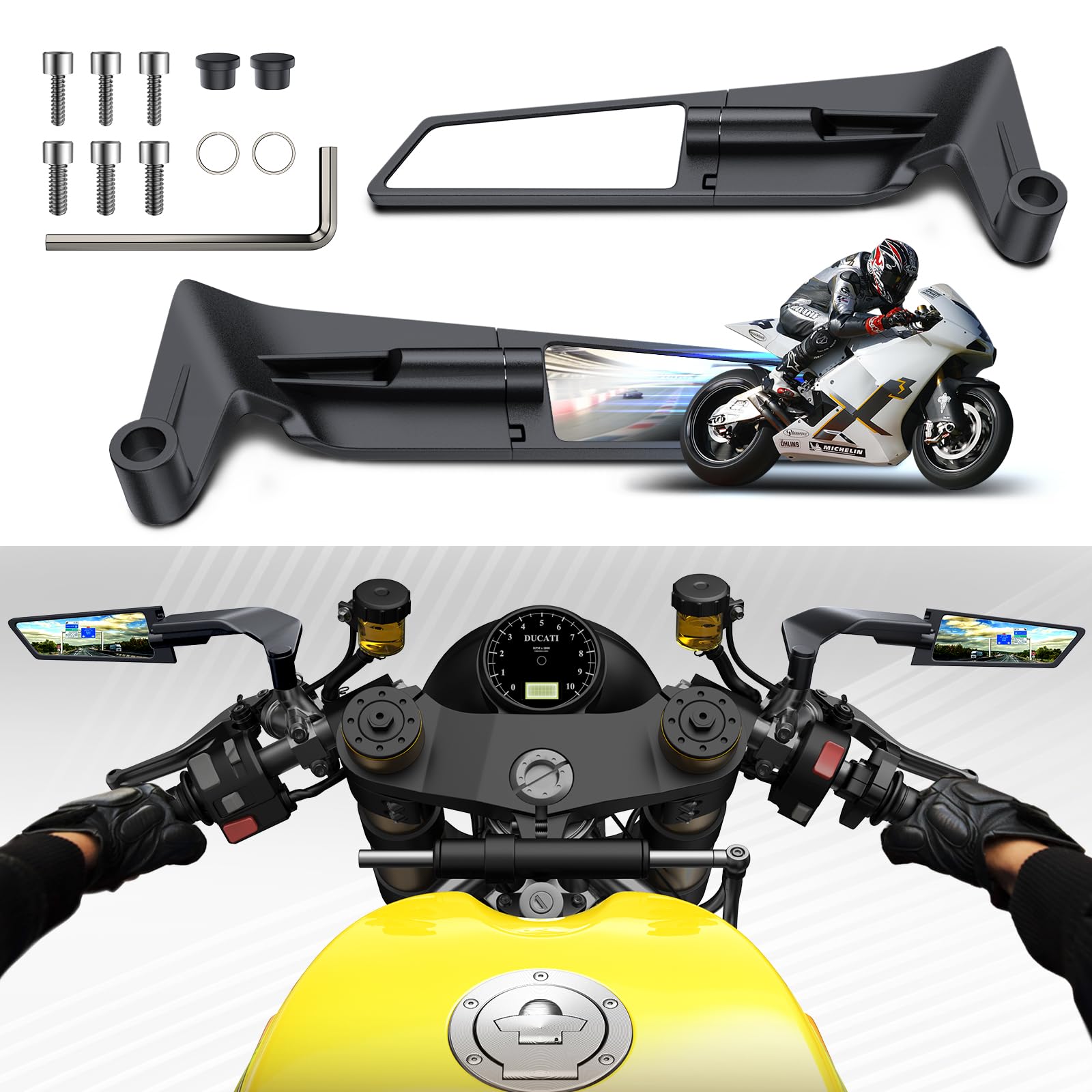 Amazon.com: Oepmoc Motorcycle Rear View Mirrors, 1 Pair Wide Viewing ...