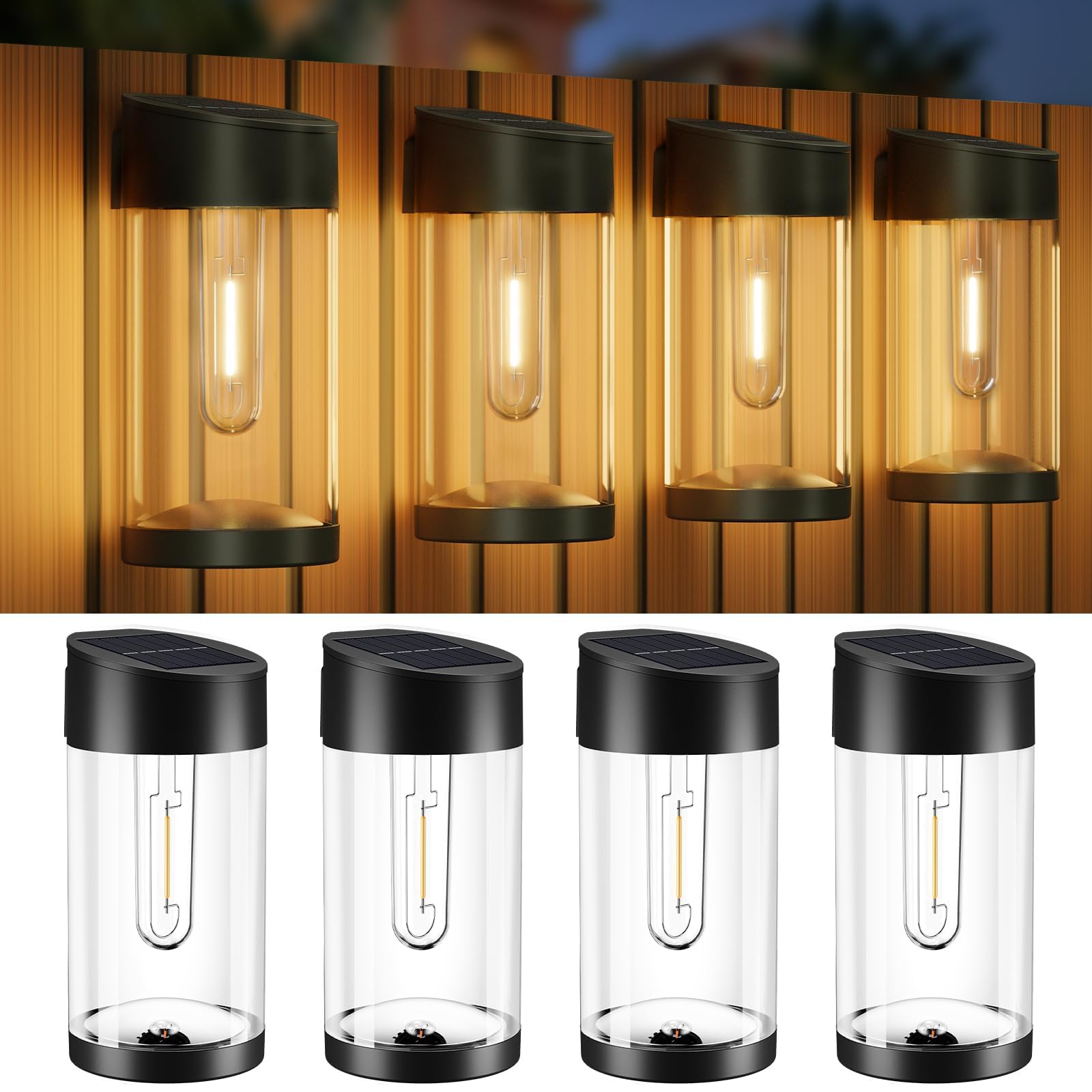 btfarm 4 Pack Solar Fence Lights Outdoor Garden, LED Retro Hanging ...