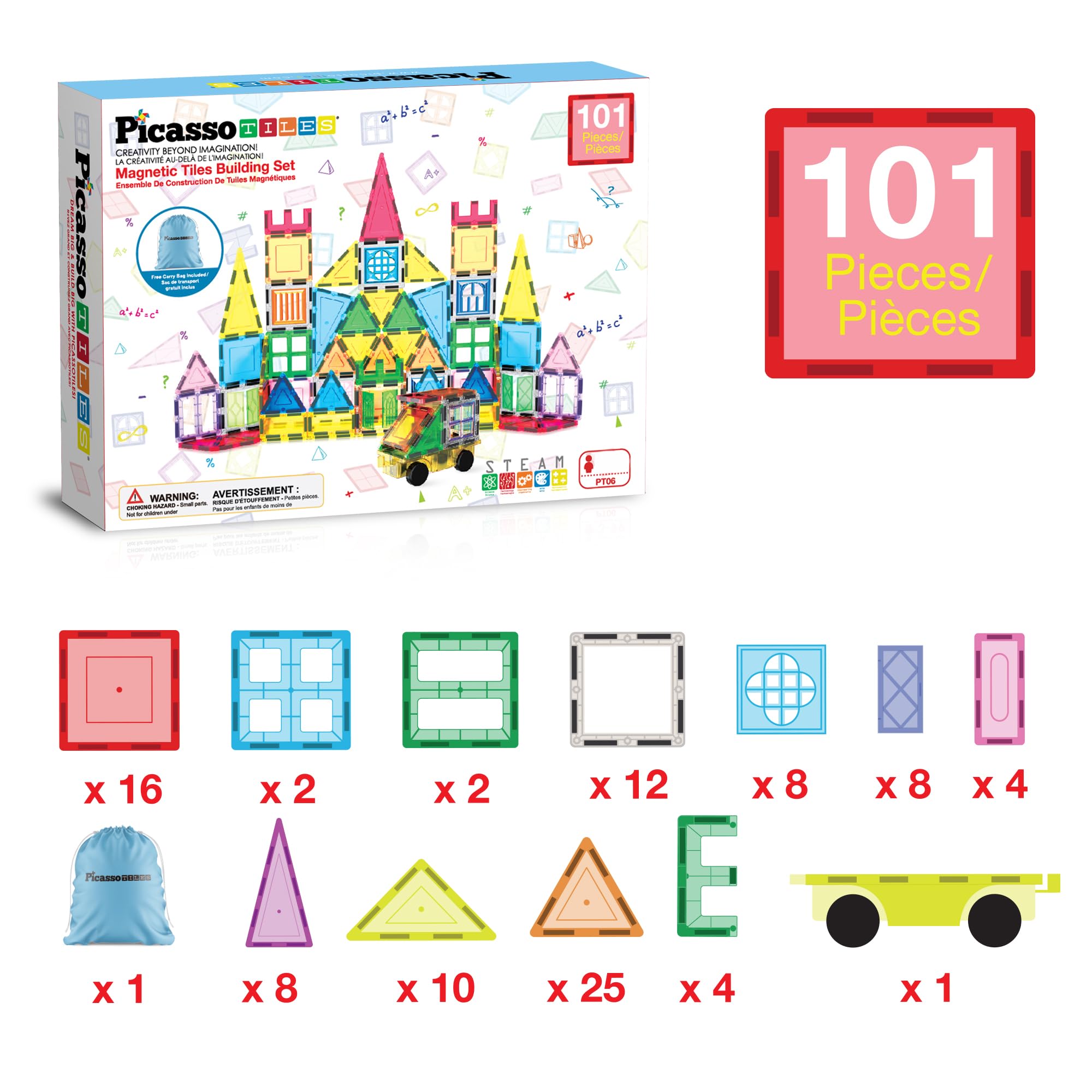Snapklik.com : PicassoTiles 101 Piece Magnetic Tile Building Blocks Set