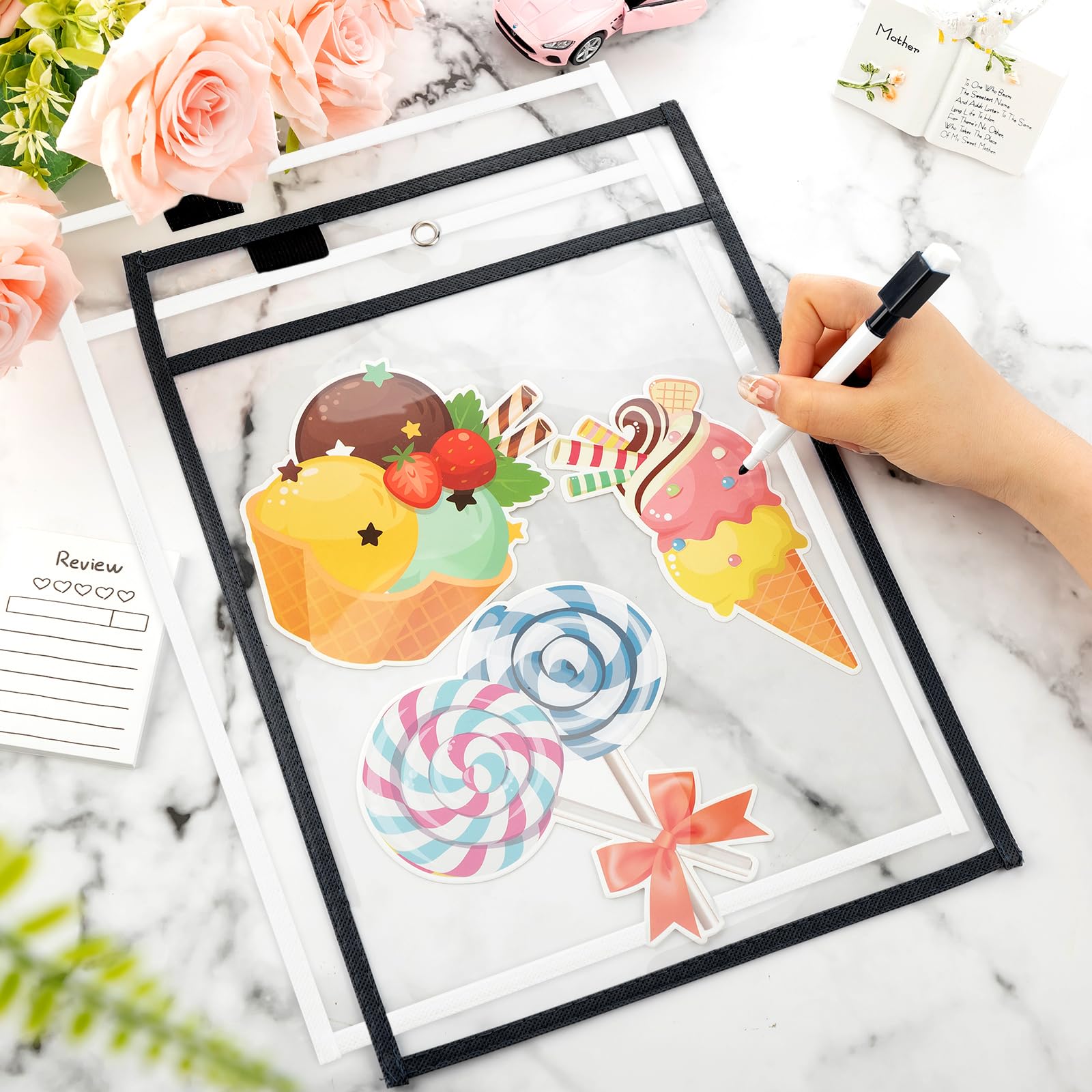 Snapklik.com : Seajan 120 Pcs Clear Dry Erase Pockets Plastic Sleeves ...