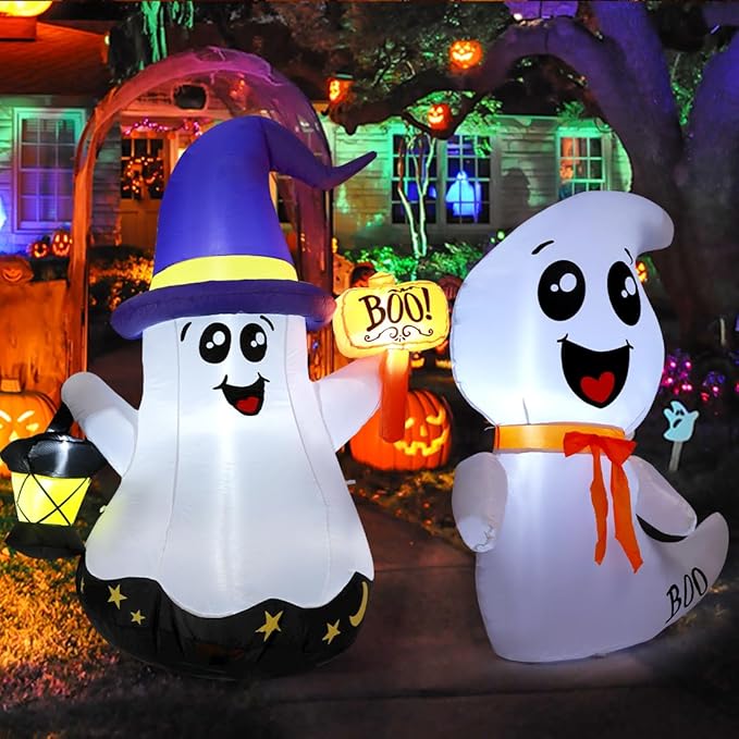 Amazon.com: GOOSH 5 FT Halloween Wizard Ghost Inflatable and 4 FT ...