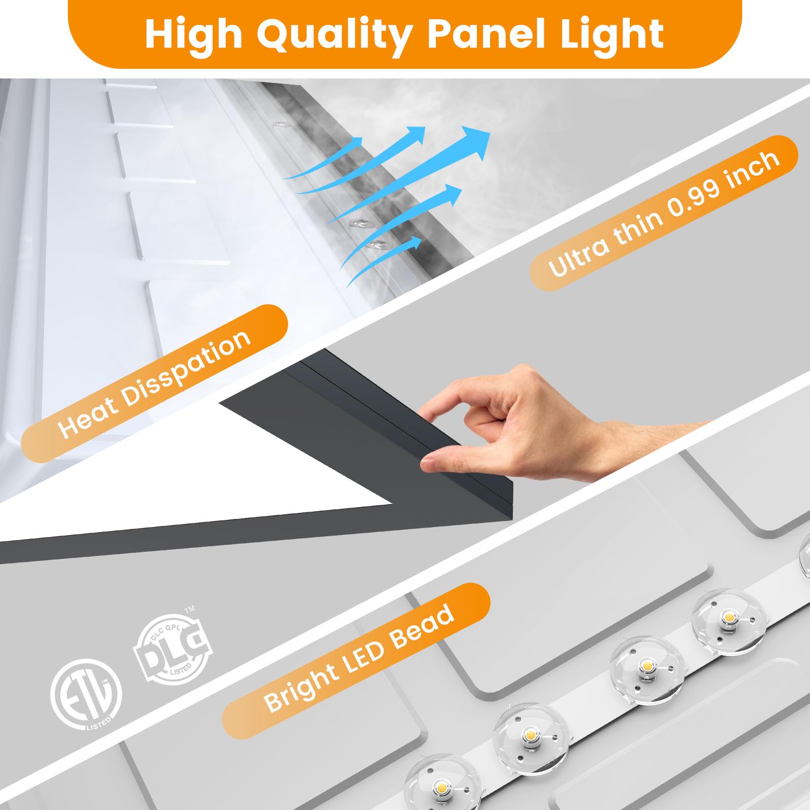 2 Pack 4FT LED Flat Panel Light Surface Mount - Black 4400LM 40W 120V ...