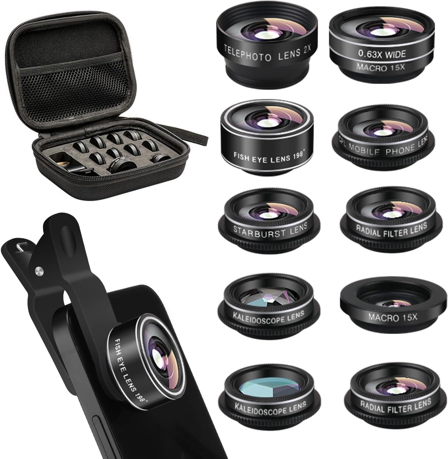 Amazon.com: Apexel APL-DG10 10 in 1 Cell Phone Camera Lens Kit Wide ...