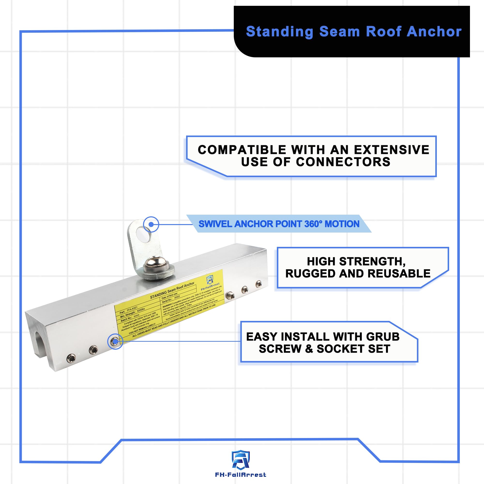 FHFallArrest Fall Protection Standing Seam Roof Anchor Clamp 3