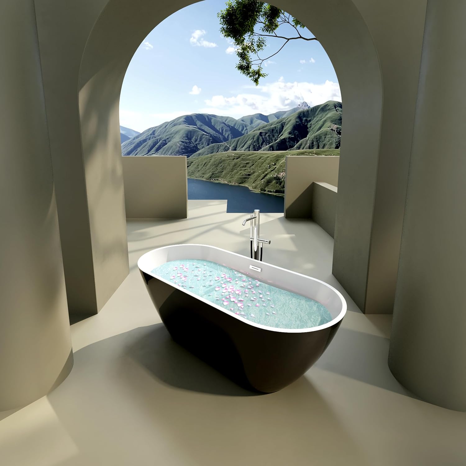 Prohon Freestanding Tub 60" Black White Acrylic Freestanding Bathtub ...