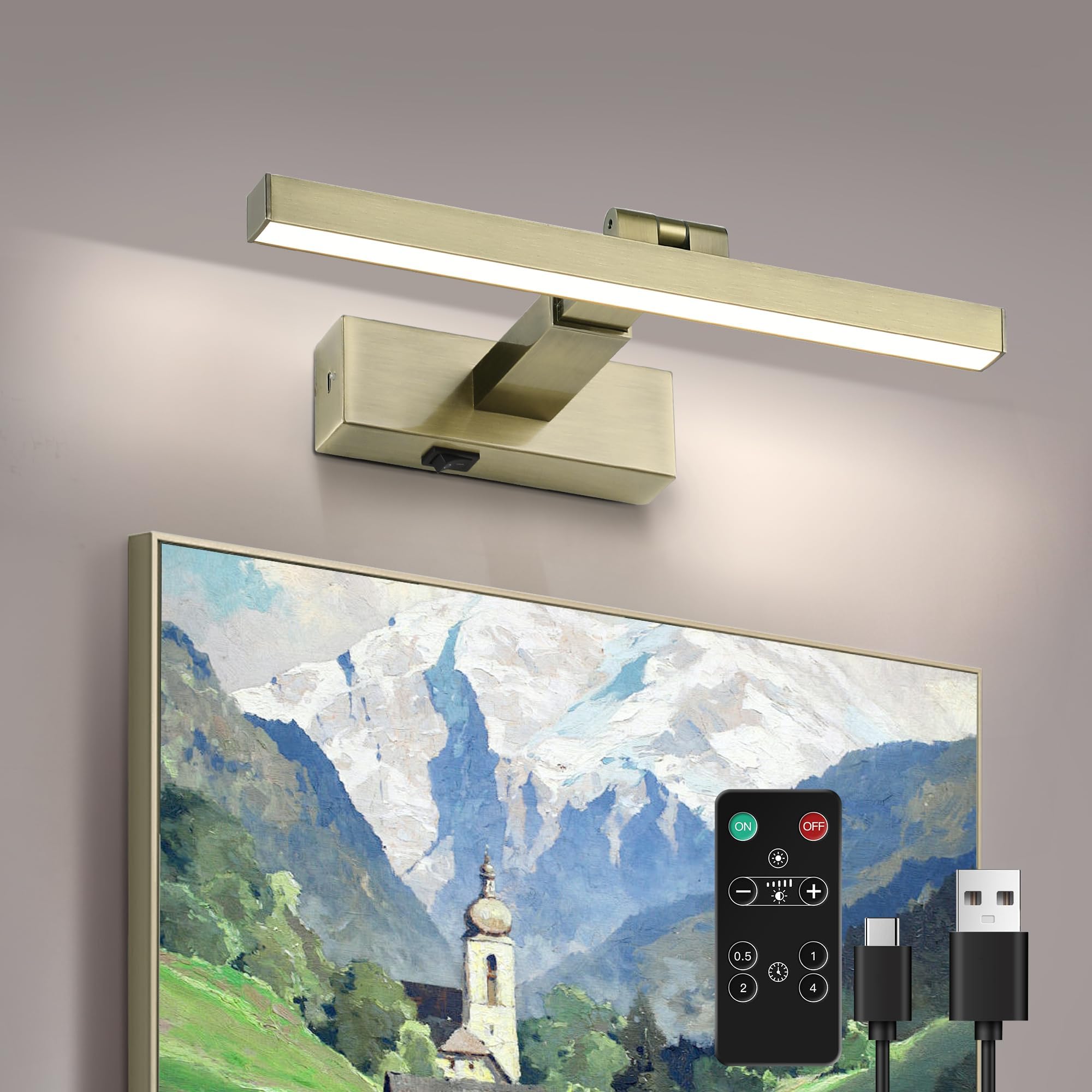 ZitoStory Picture Lights for Wall Antique Brass Dimmable Wireless ...
