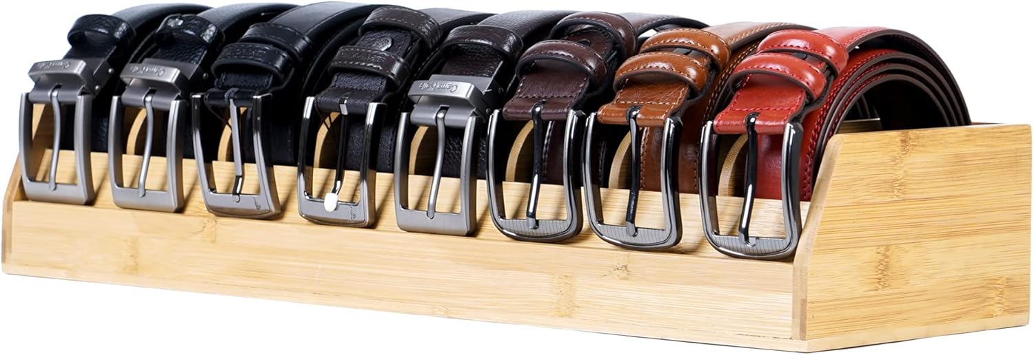 Amazon.com: Jewhifi Bamboo Belt Organizer, 8 Compartments Belt Storage ...
