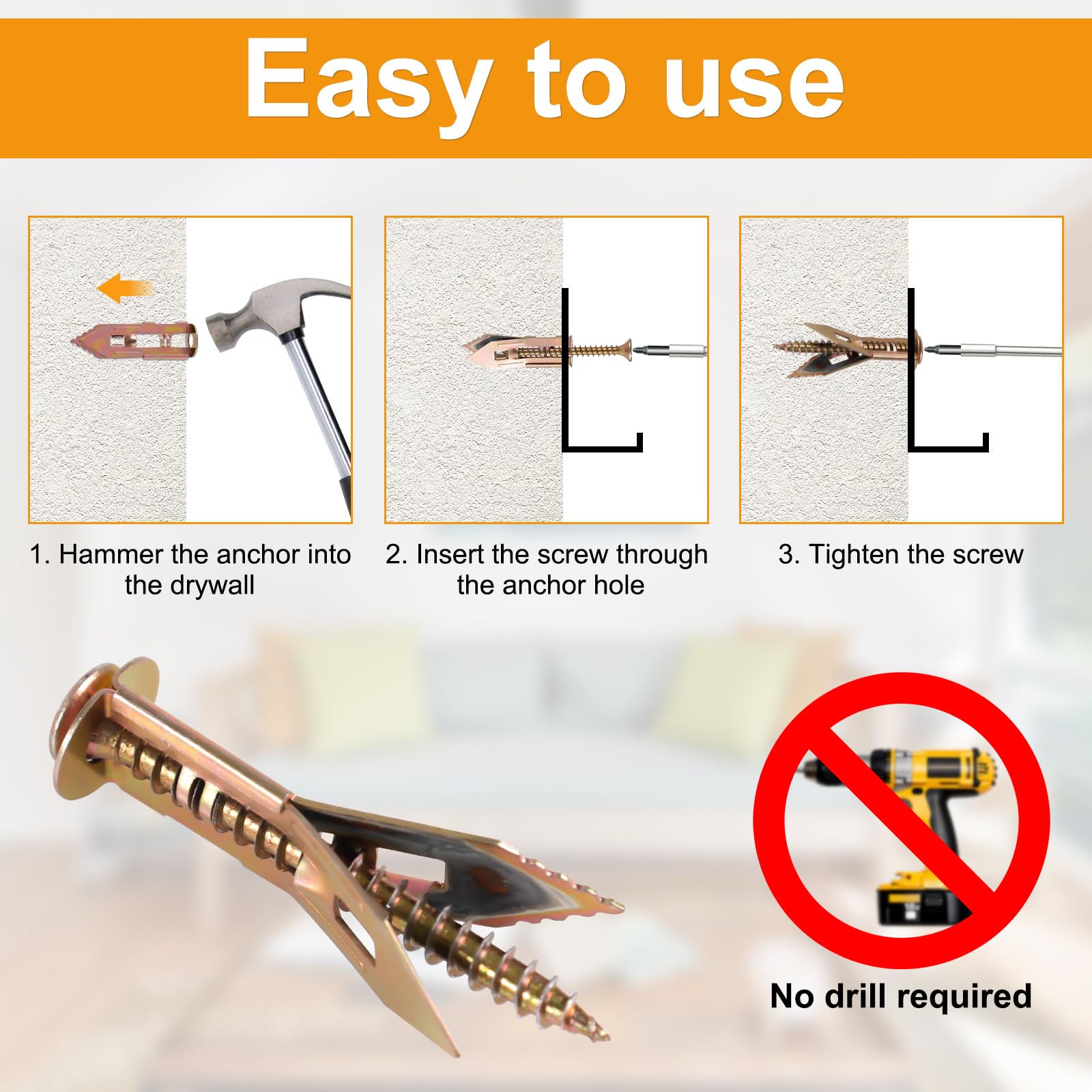 50 Pairs Upgraded Self-Drilling Anchors Screws Kit, 0.47×1.77in Zinc ...