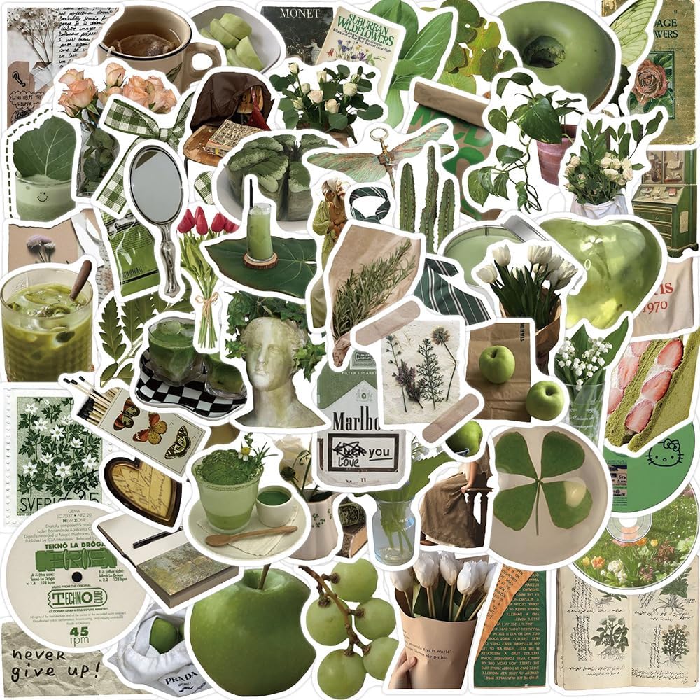 62 Packs Green Stickers Water Bottles Laptop Phone Motorcycle Computer ...