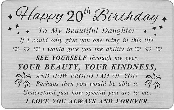 Amazon.com: DEGASKEN Daughter 20th Birthday Card - Birthday Gifts for ...