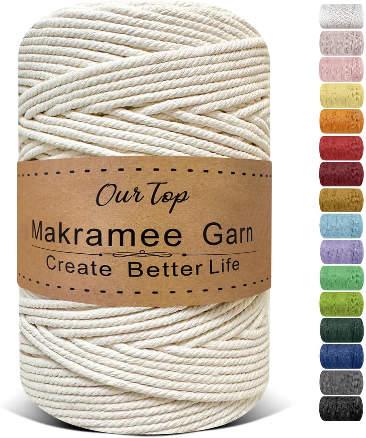 OurTop Premium Macrame Cord, 4mm x 300m Braided Macrame Rope Twisted ...
