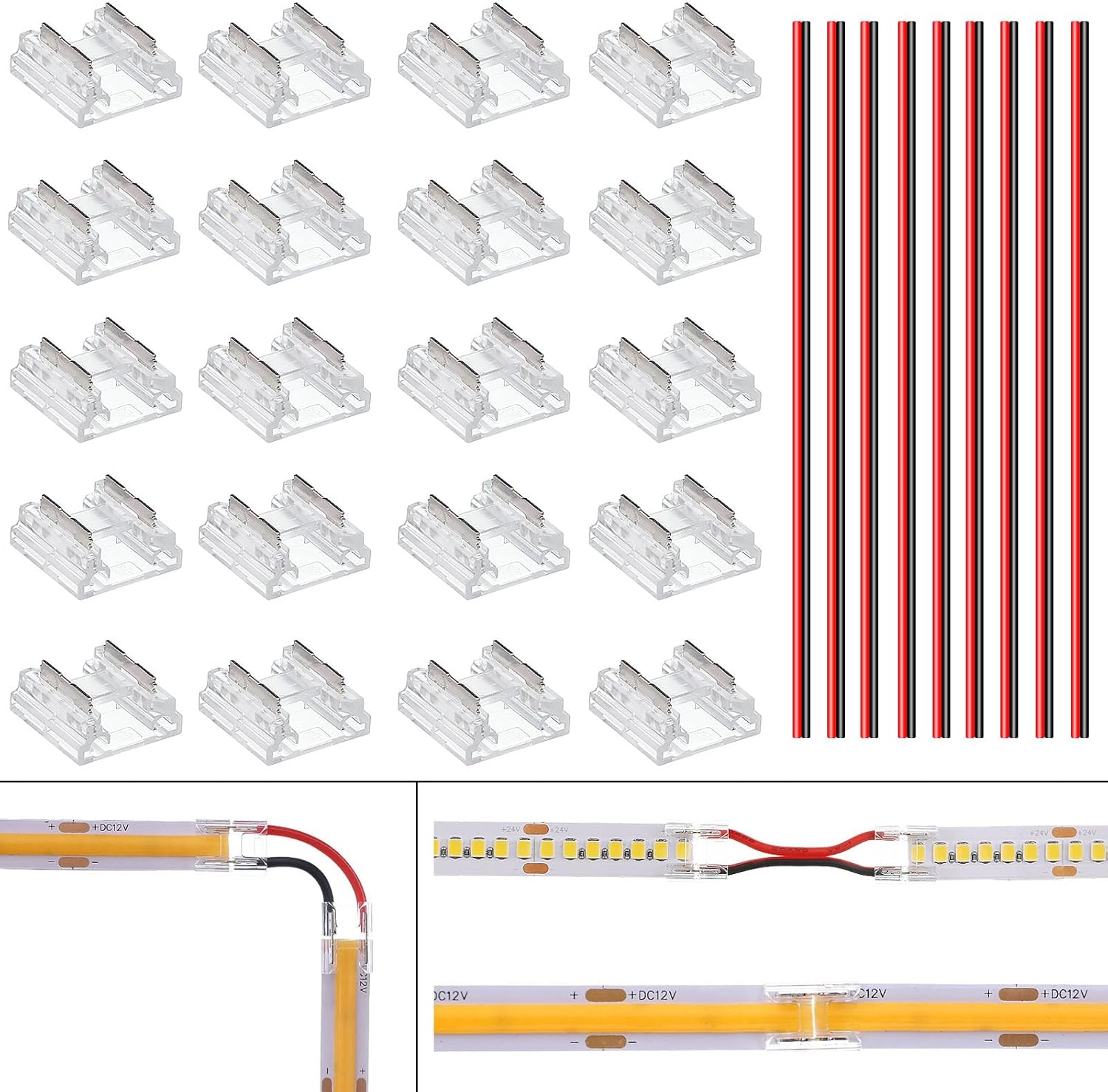 BENLUN COB LED Connector 2 Pin 10mm Kit, 20pcs Solderless I Shape ...