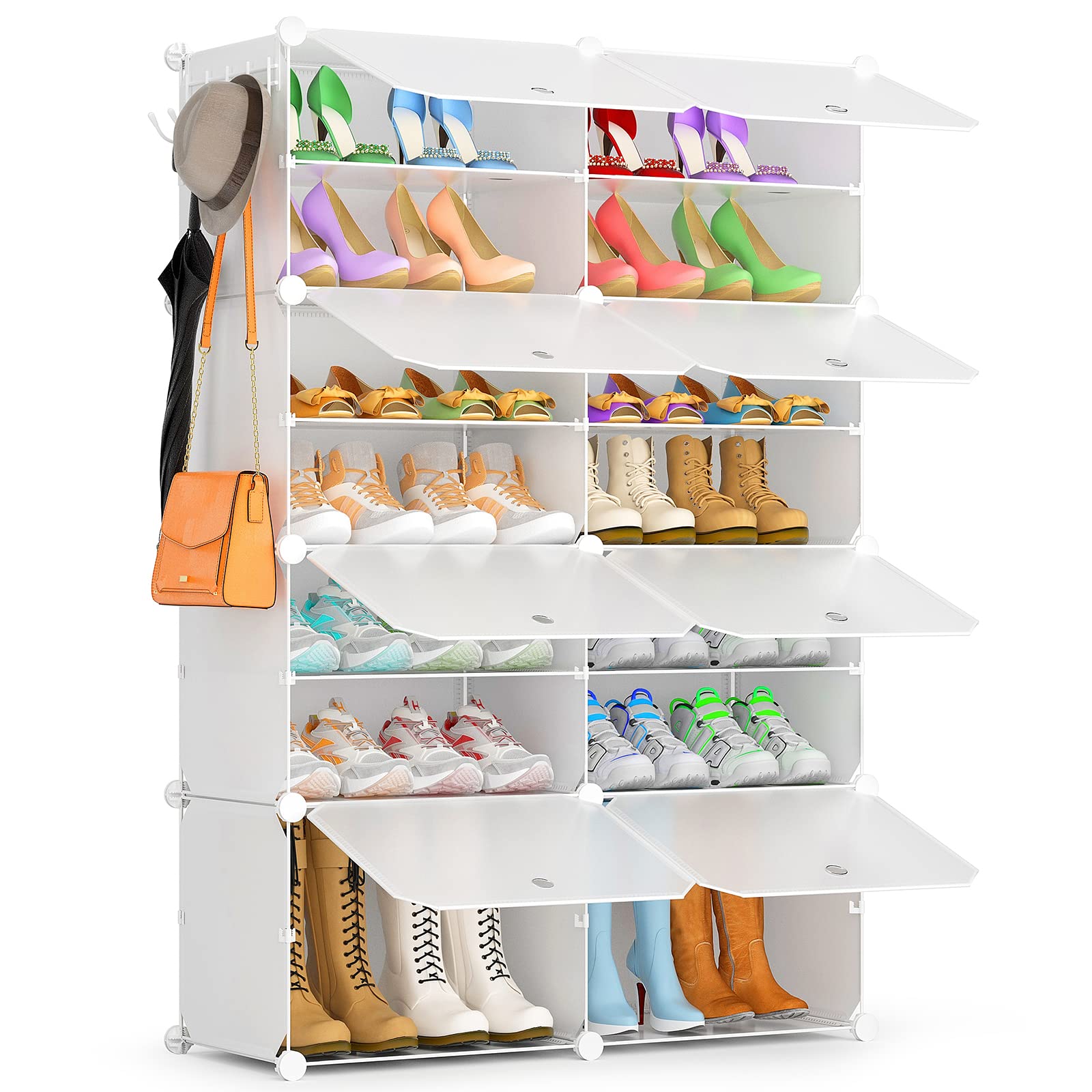White Shoe Rack Organizer, 8 Tier Shoe Storage Cabinet with Doors, 32 ...