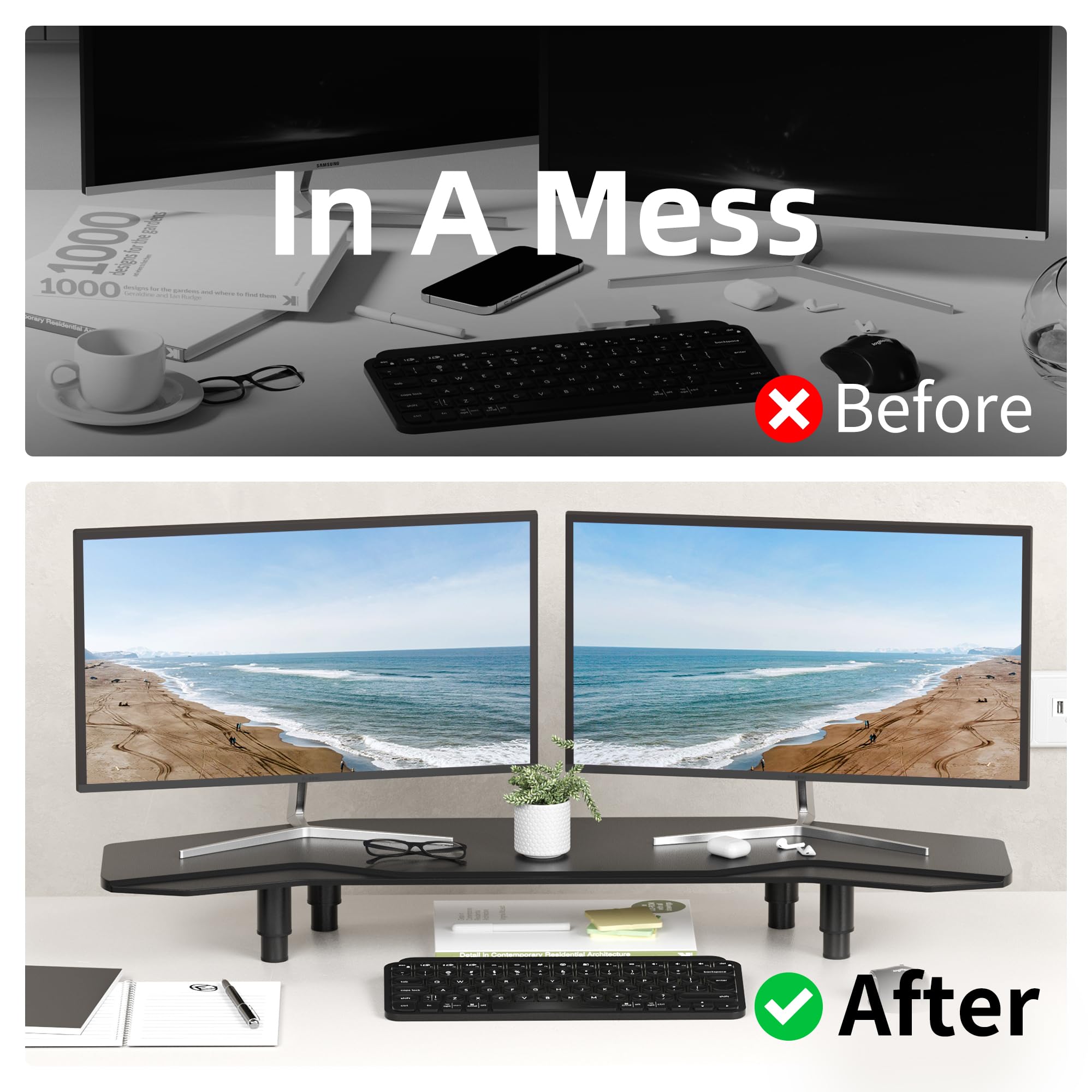 Snapklik.com : 39.4 Inch Dual Monitor Stand Riser Black,Plane Wing ...