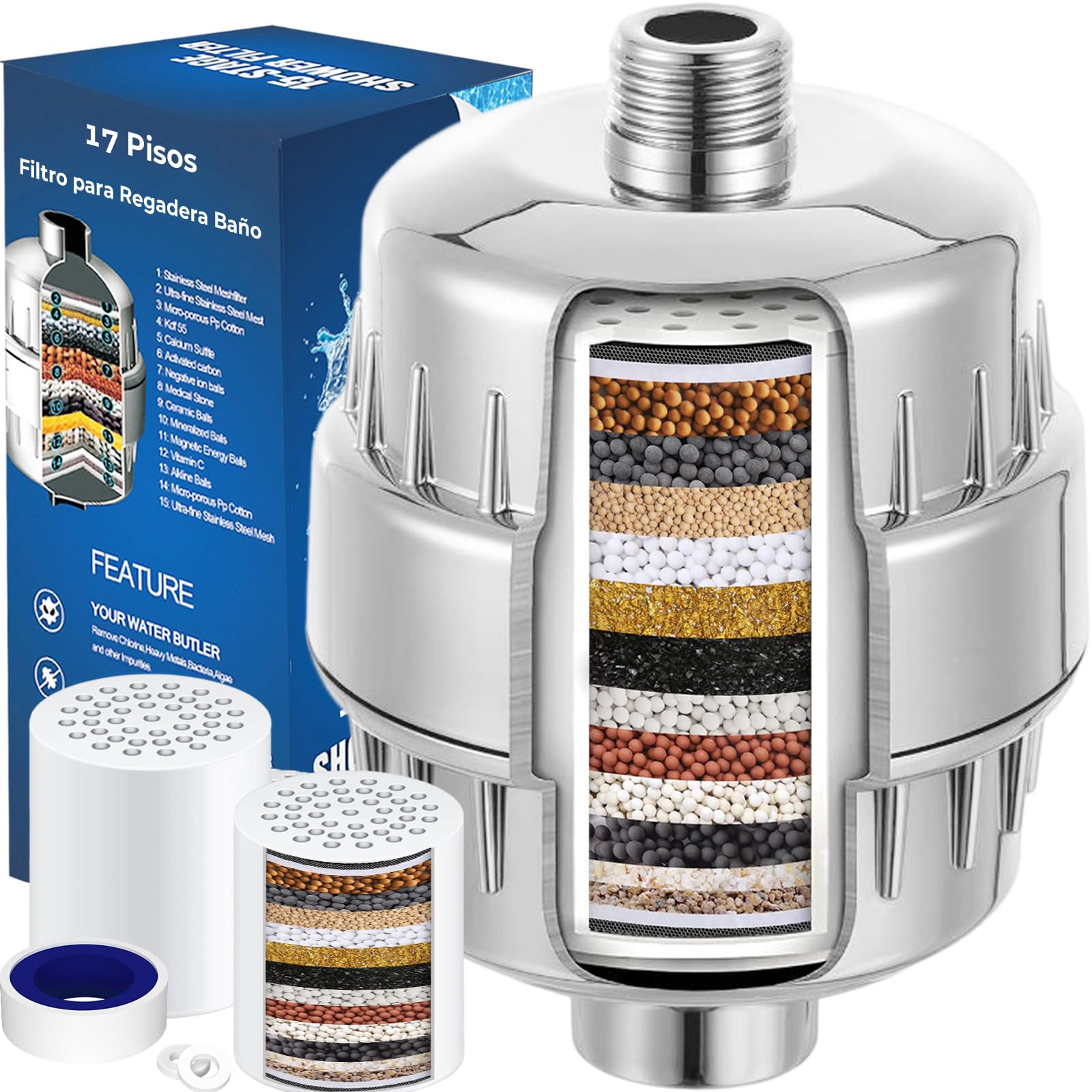 SNORF Filtro para Regadera Baño, Filtro de Ducha Agua Universal de 17 ...