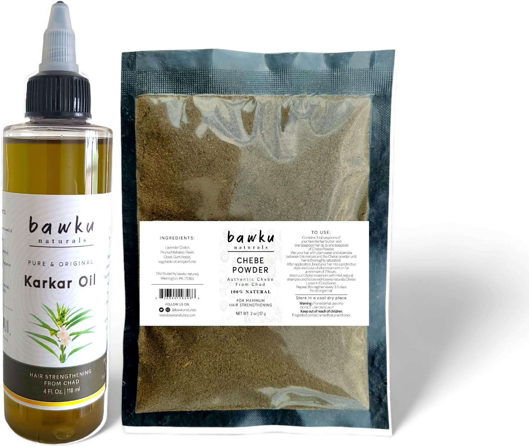 Amazon.com: bawku naturals Chebe Powder Original & Pure Karkar Oil from ...