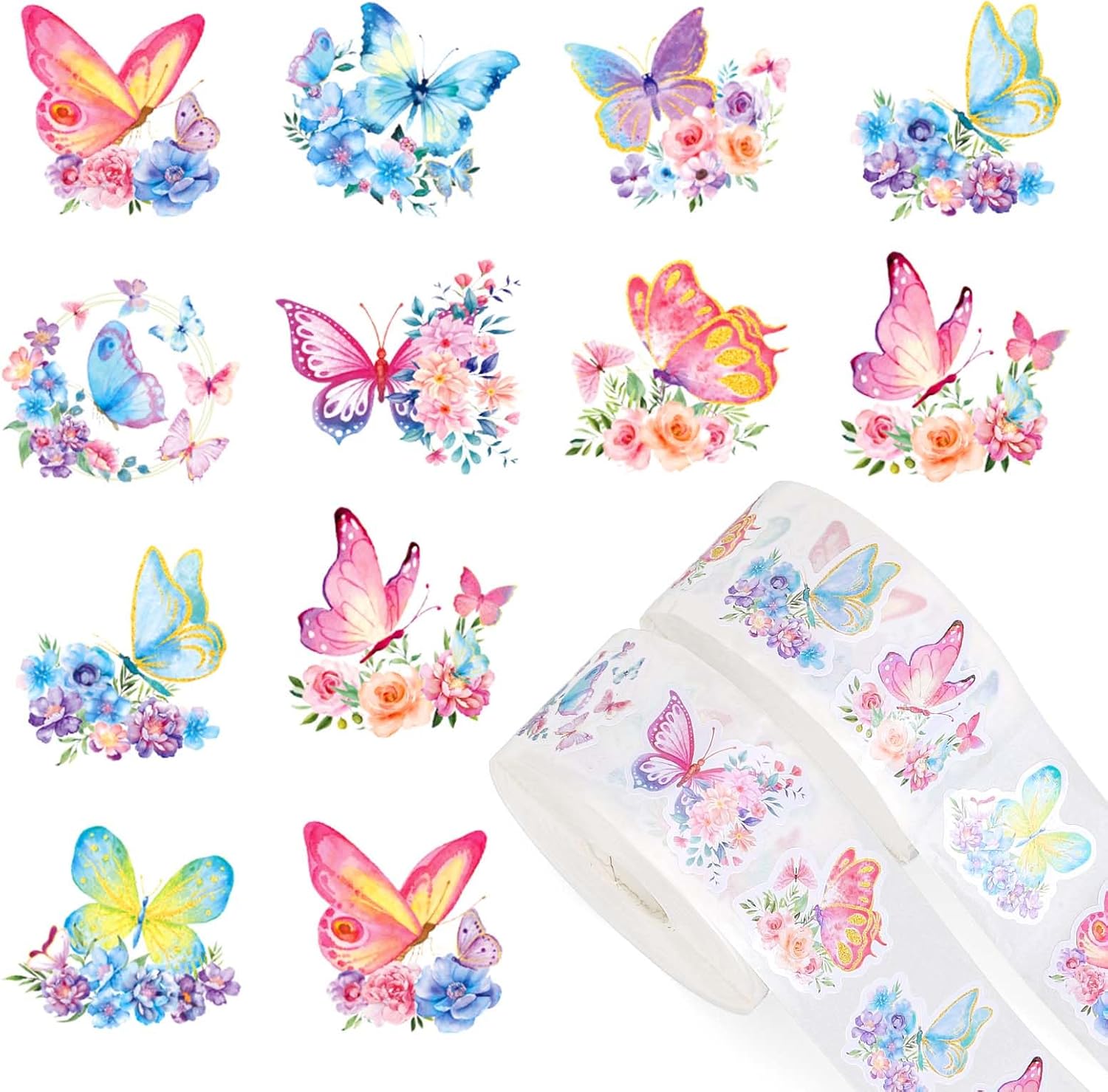 Amazon.com: Whaline 1600Pcs Butterfly Flower Stickers Roll Spring ...