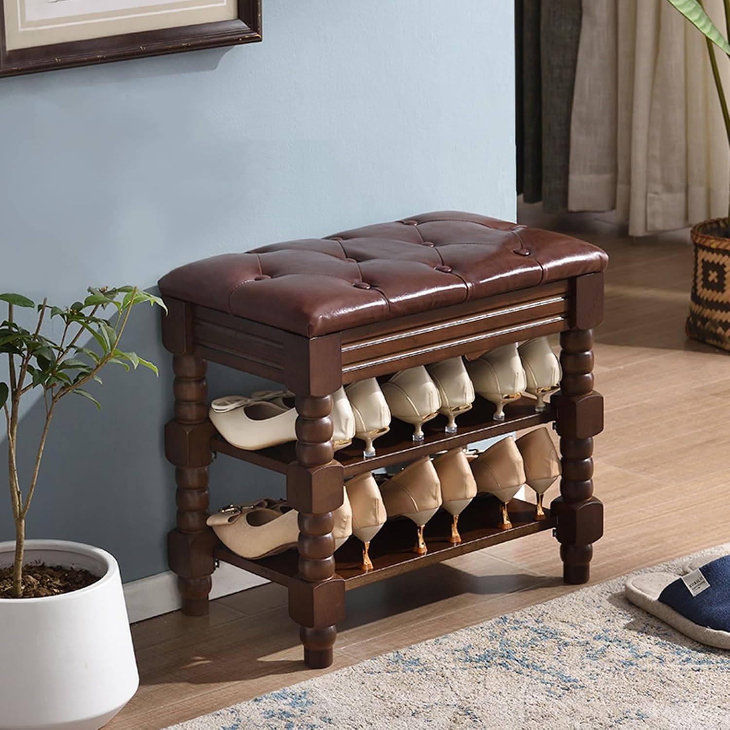 Amazon.com: WOLWES Shoe Bench with Cushion Wood Shoe Rack Bench with ...