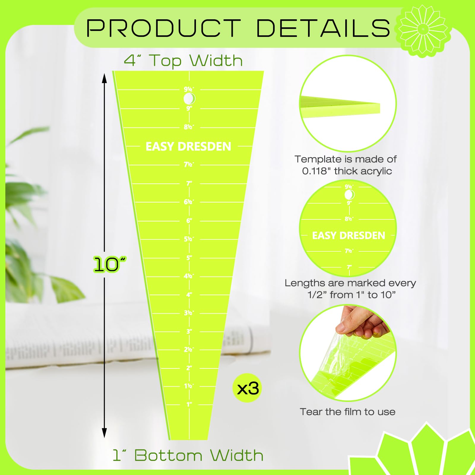Snapklik.com : 3 Pcs Acrylic Trapezium Quilting Template Ruler 10 Inch ...