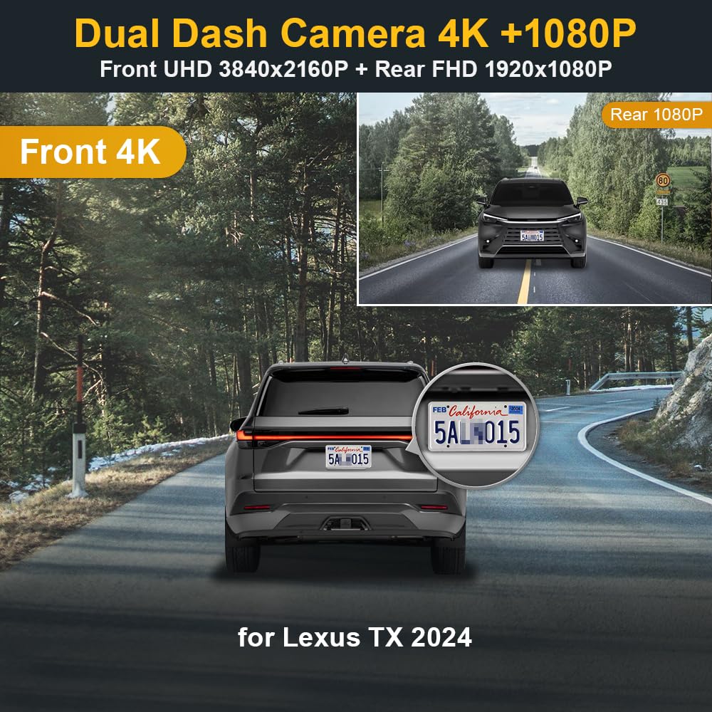 Snapklik.com : Fitcamx Front 4K+Rear 1080P Dash Cam For 2024 Lexus TX ...