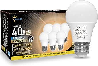 Amazon.co.jp: ORALUCE LDA5D-G-E26 LED Bulb, E26 Base, 40W Equivalent, Daylight, 6500k, 5.3W ...