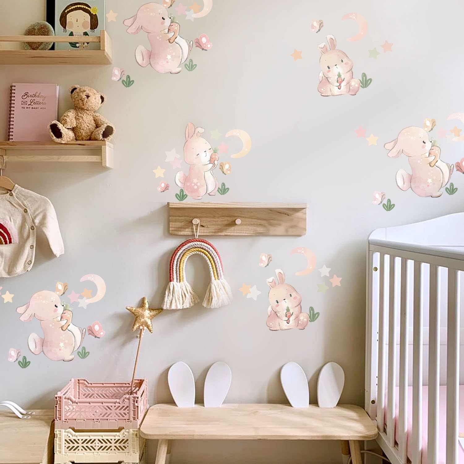 Amazon.com: astrkiz Fabric Bunny Wall Decal Peel and Stick, Colorful ...